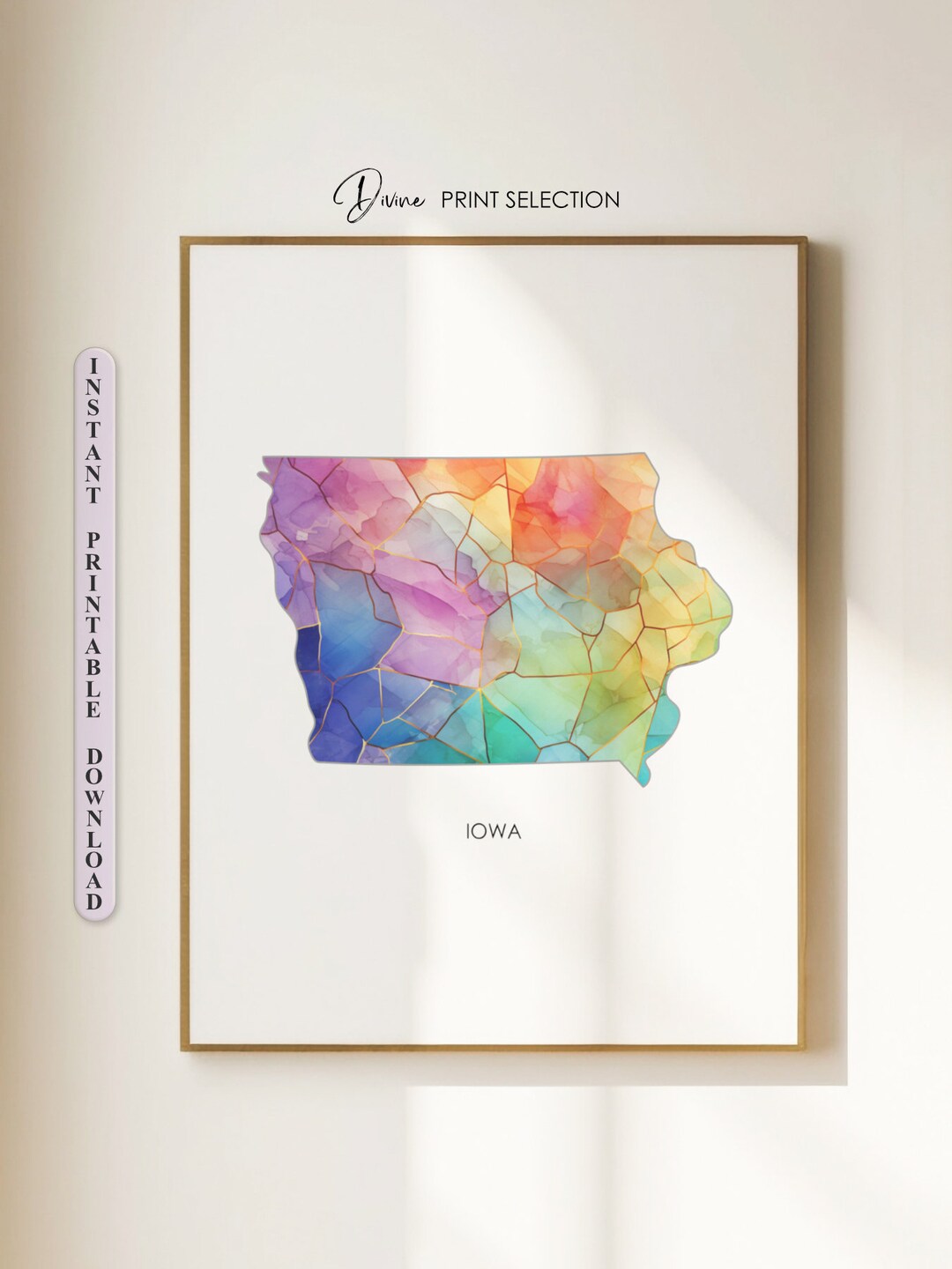 Iowa Print Iowa Silhouette Map Printable Iowa Mid-century Art Iowa ...