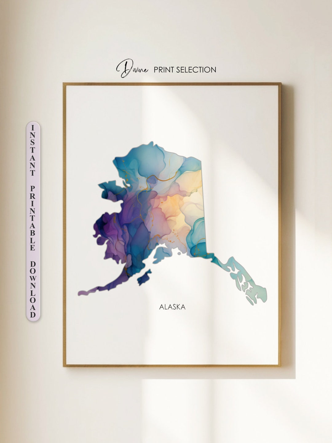 Alaska Map Print Alaska Silhouette Map Printable Alaska Mid-century Art ...