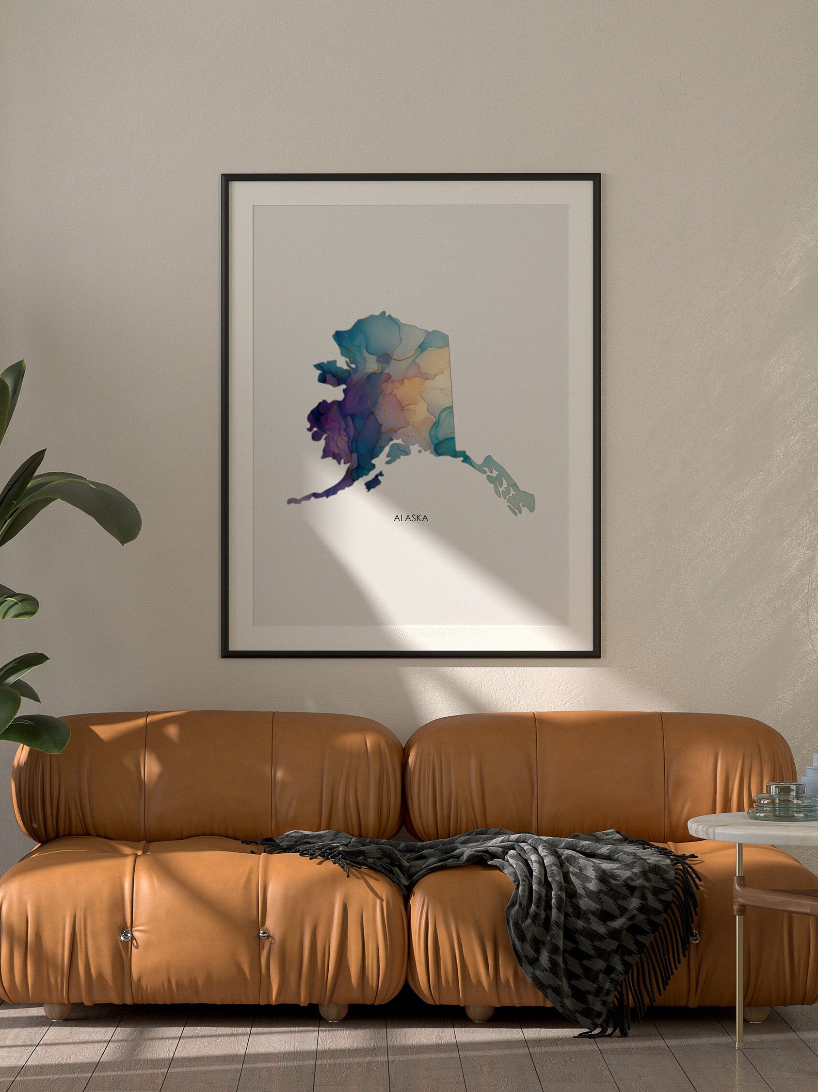 Alaska Map Print Alaska Silhouette Map Printable Alaska Mid-century Art ...