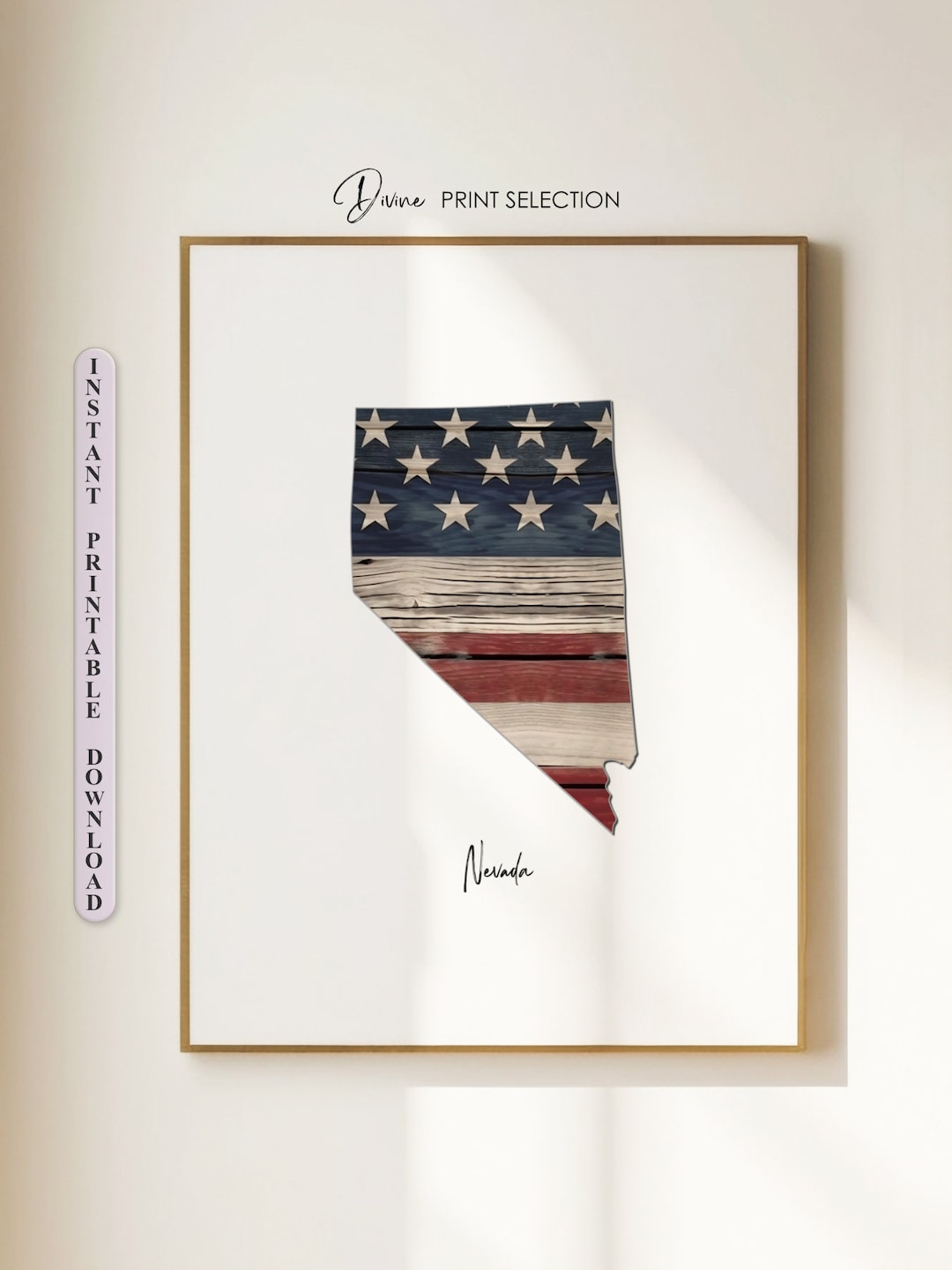 Nevada State Map Print Nevada Wall Art American Flag Patriotic Print ...