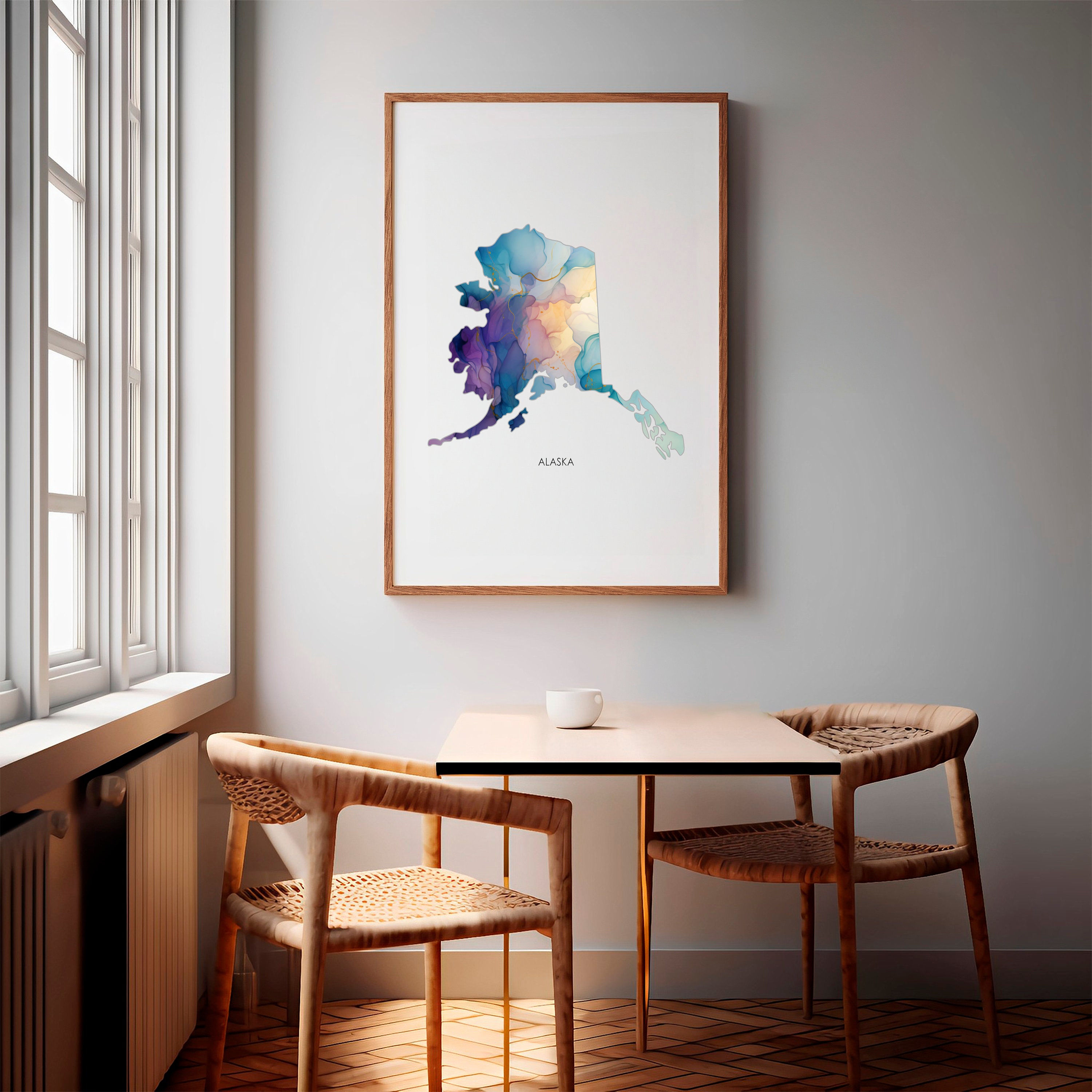 Alaska Map Print Alaska Silhouette Map Printable Alaska Mid-century Art ...