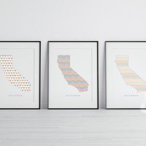 Set of 3 California Map Prints Map Prints USA State Map Wall Art 3 for ...