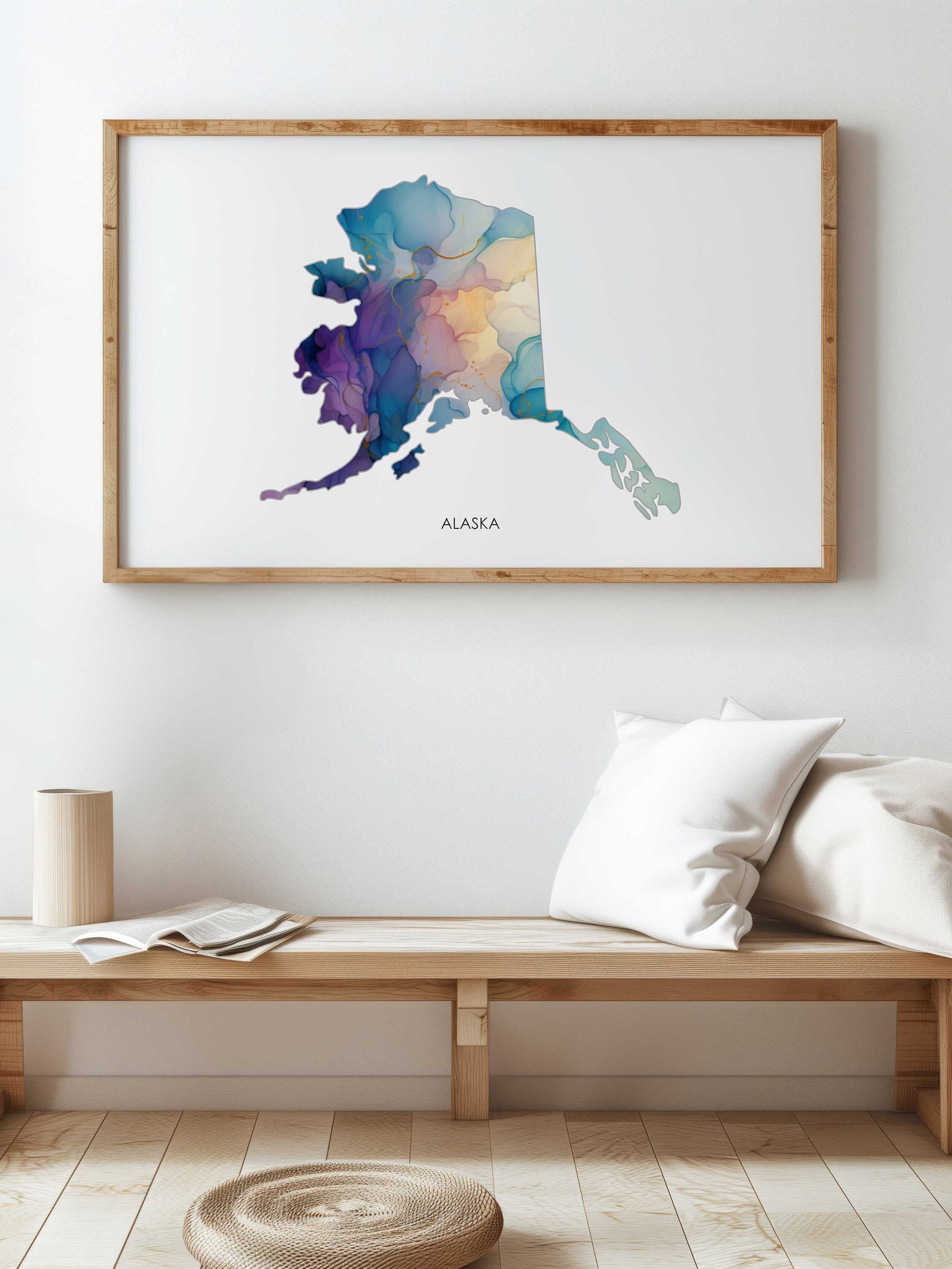 Alaska Map Print Alaska Silhouette Map Printable Alaska Mid-century Art ...