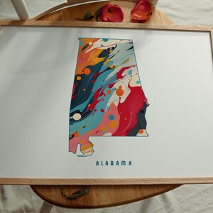 Map of Alabama Alabama Map Print Wall Art Living Room Decor Alabama Map ...