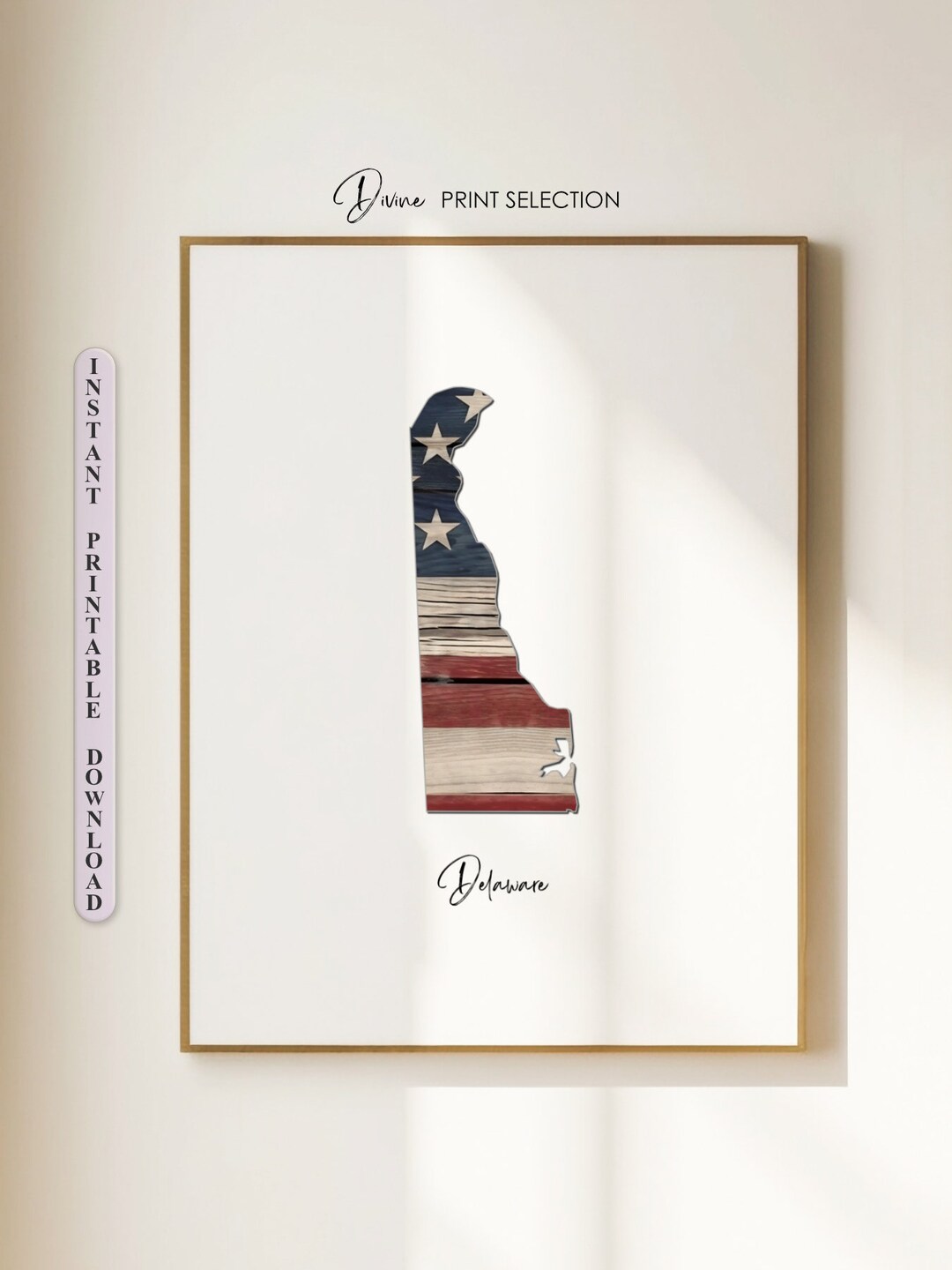 Delaware State Map Print Delaware Wall Art Patriotic Map Print Stars ...