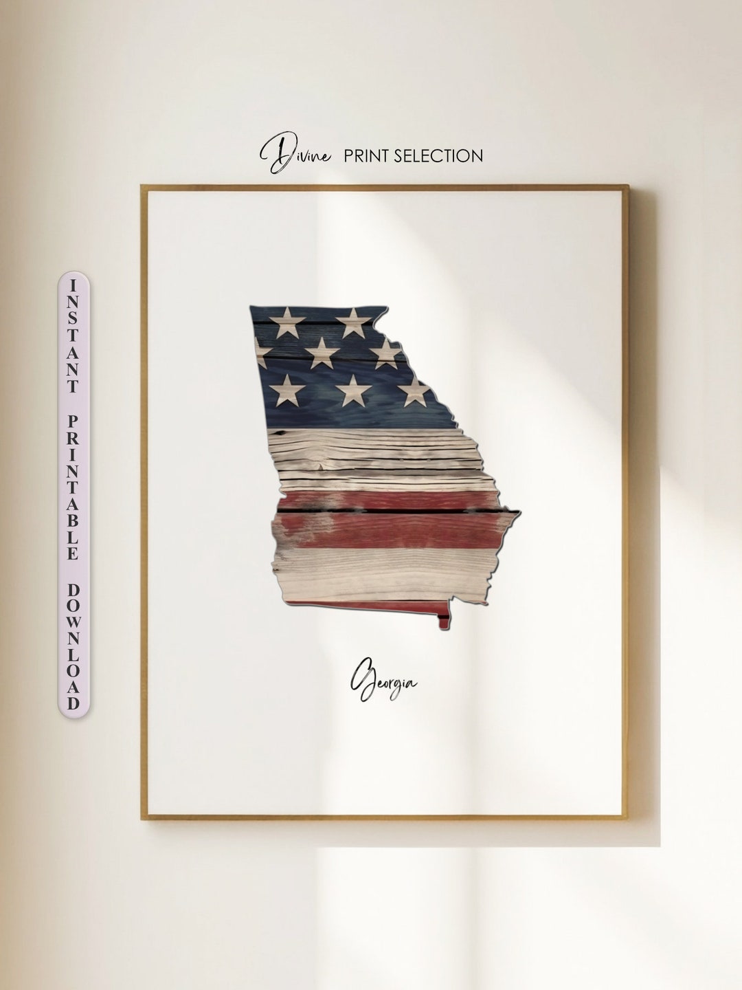 Georgia State Map Print Georgia Wall Art Patriotic Map Print Stars and ...