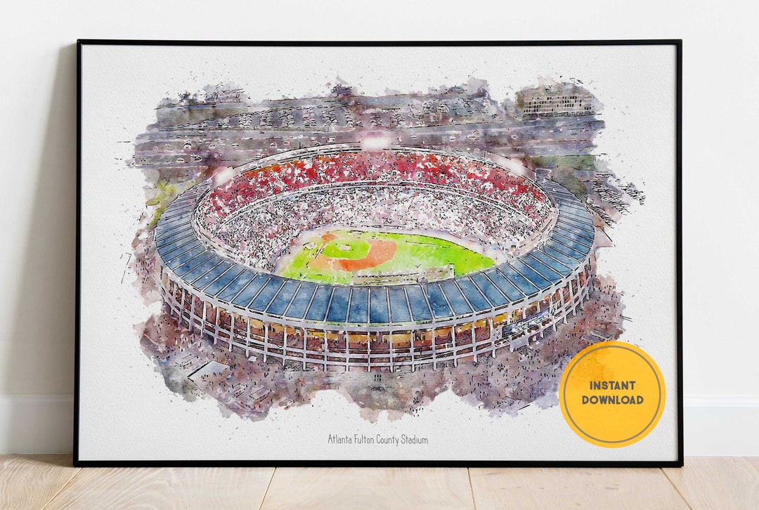 Atlanta Braves Poster, Atlanta Fulton County Stadium Print, Ballpark ...