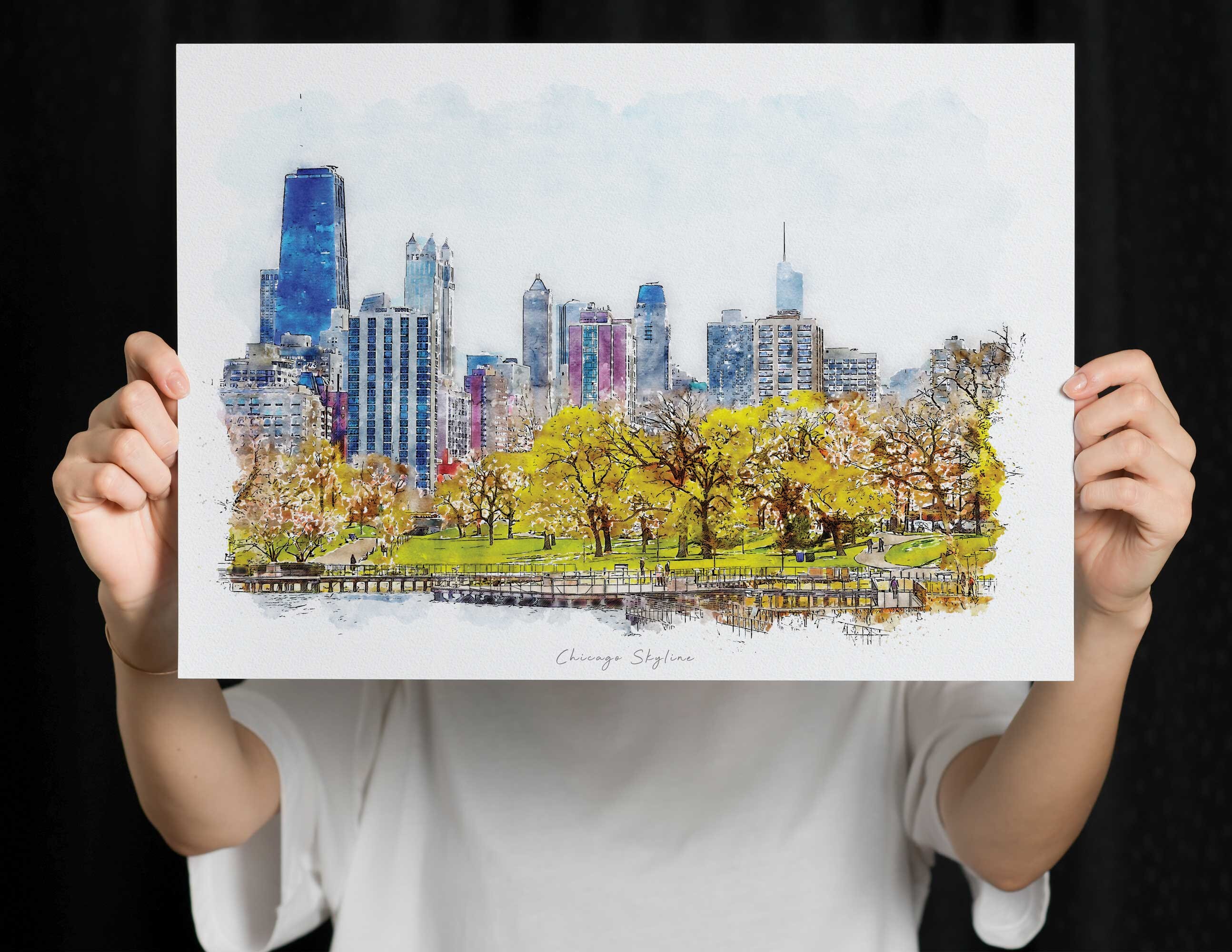 Chicago Skyline Print, Chicago Cityscape Print, Illinois Cityscape ...