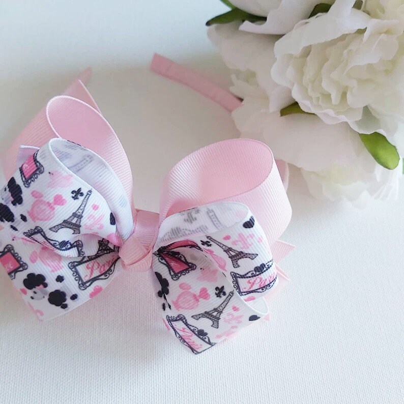 Paris Eiffel Tower Hair Bow, Paris Hair Bow, Pink Paris Hair Bow, Paris ...