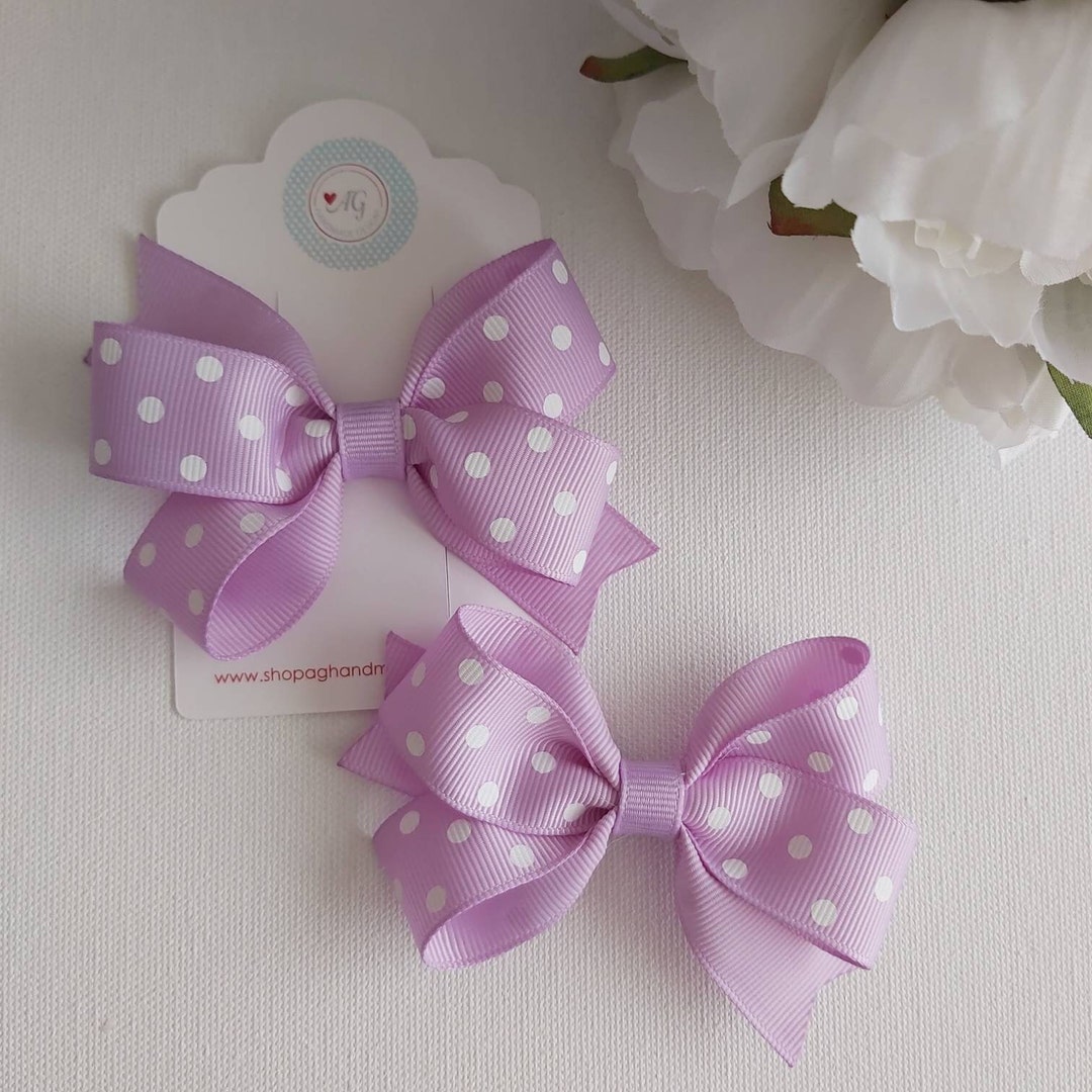 Light Purple Polka Dots Hair Bow, Polka Dots Hair Bow, Lavender Hair ...