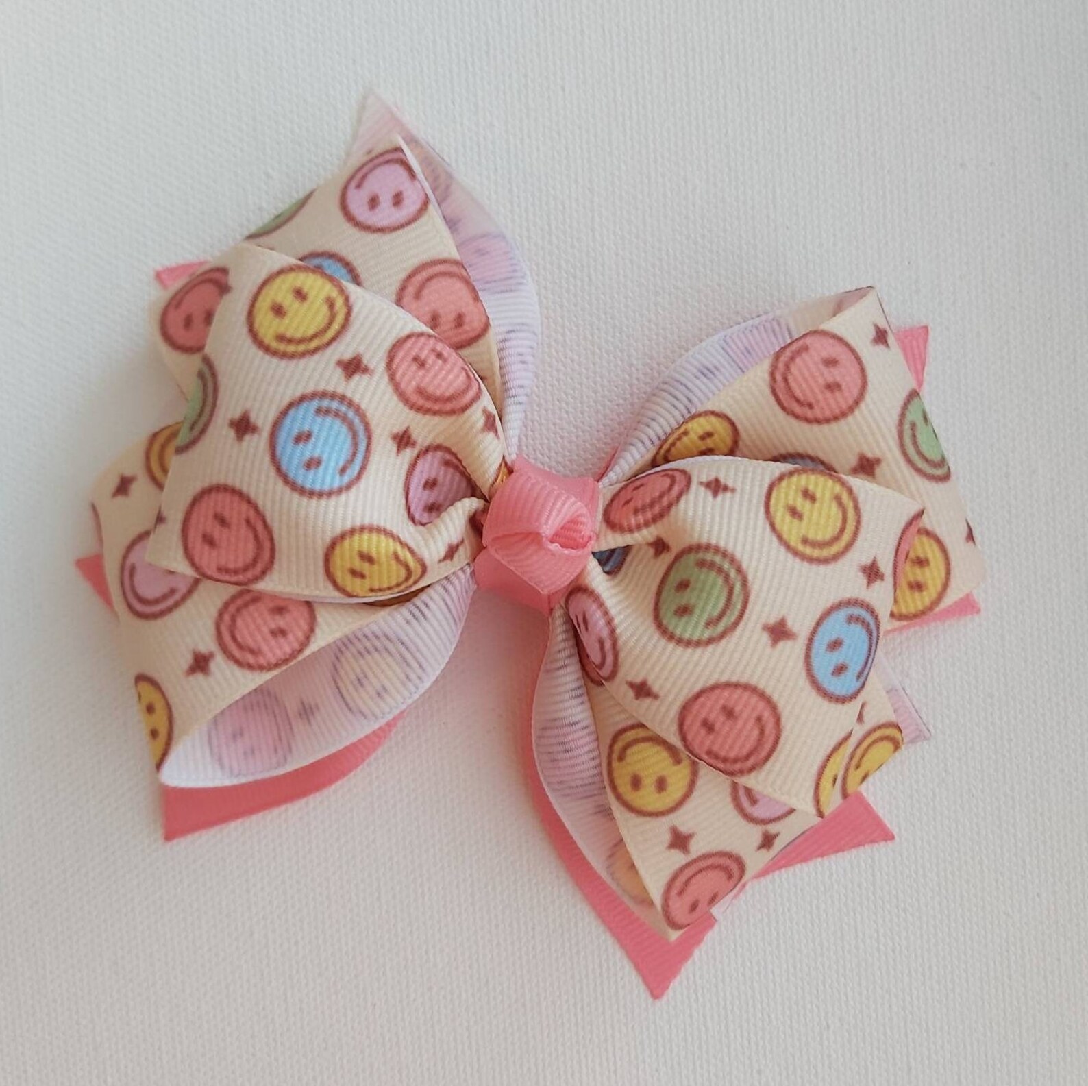 Smiley Hair Bow, Pastel Color Smiley Hair Bow, Happy Face Hair Bow Set ...