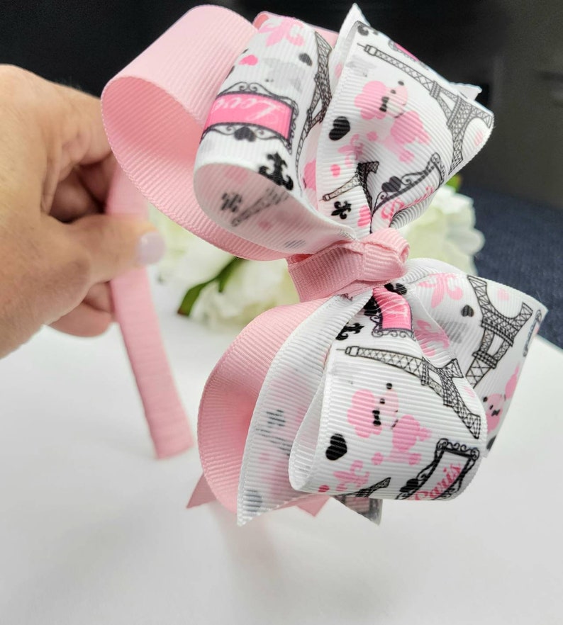 Paris Eiffel Tower Hair Bow, Paris Hair Bow, Pink Paris Hair Bow, Paris ...