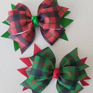 Christmas Plaid Hair Bows, Red Plaid Hair Bow, Green Plaid Hair Bow, 5 Inch Hair Bow, Holidays ...