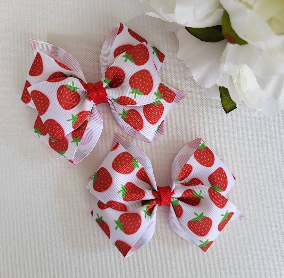Strawberry Hair Bow, Spring Hair Bow, Summer Hair Bow, Red Strawberry ...