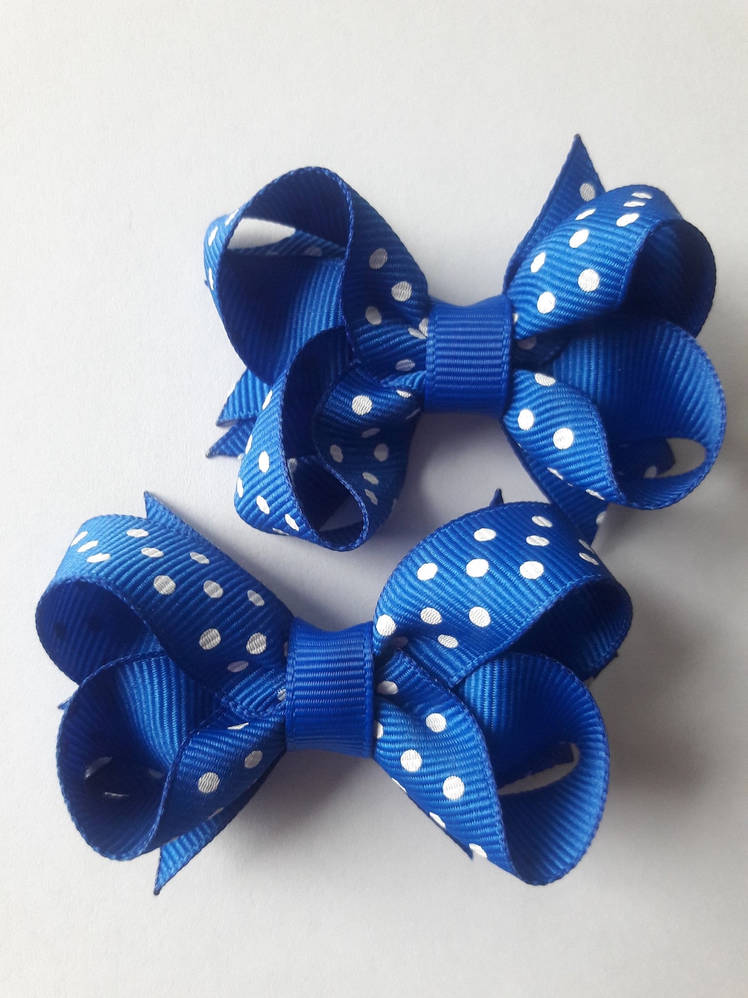 Royal Blue Polka Dots Boutique Mini Hair Bows, Mini Boutique Hair Bow ...