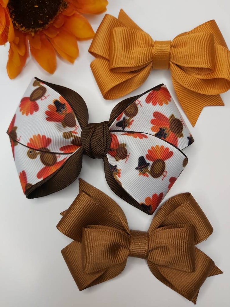 Fall Hair Bow Set Fall Hair Bows Thanksgiving Hair Bow - Etsy
