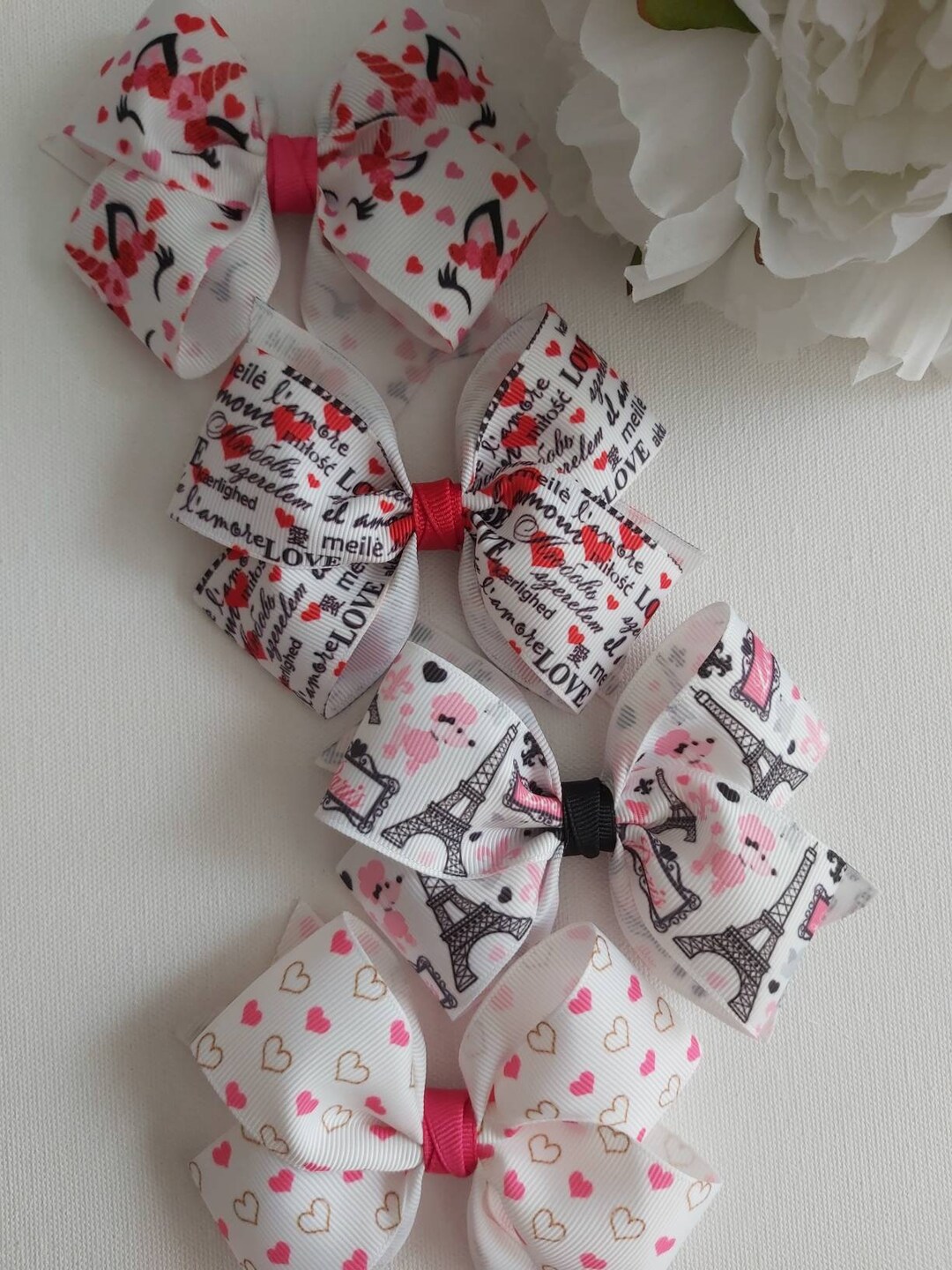 Valentine's Day Hair Bows, Hearts Hair Bow, Unicorns Hair Bow, Paris ...