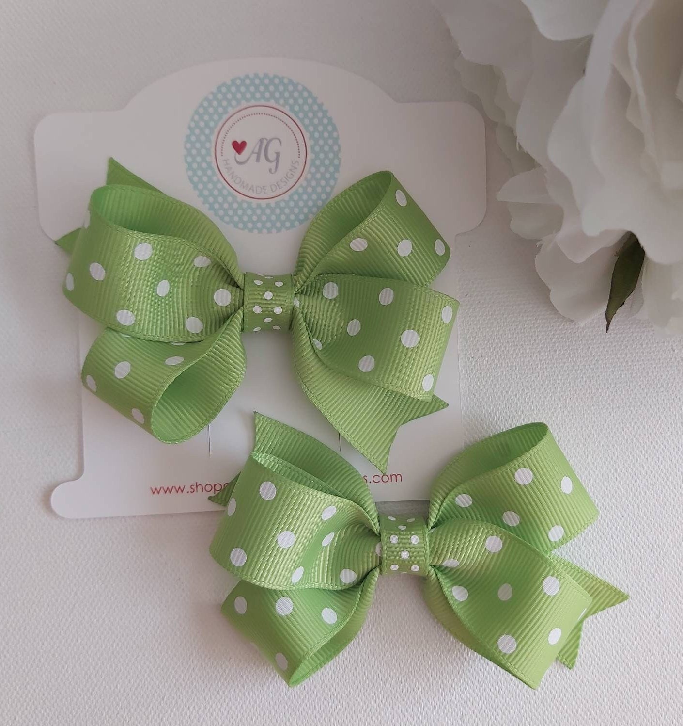 Apple Green Polka Dots Hair Bow Polka Dots Pigtail Set Polka - Etsy