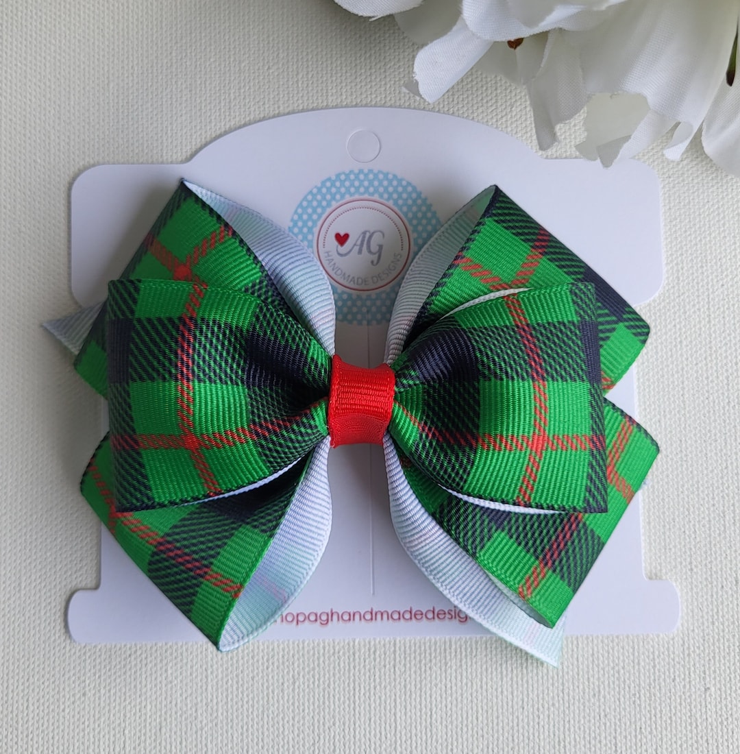 Christmas Plaid Hair Bows, Red Plaid Hair Bow, Green Plaid Hair Bow, 4 ...