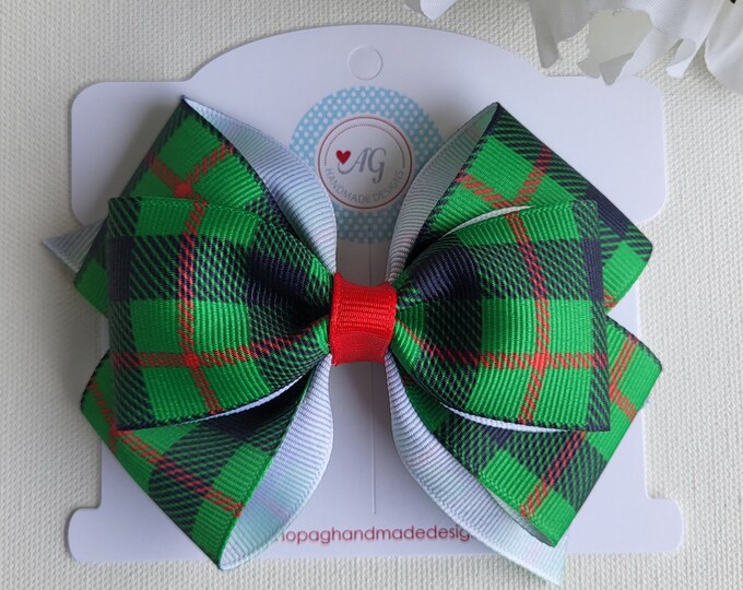 Christmas Plaid Hair Bows, Red Plaid Hair Bow, Green Plaid Hair Bow, 4 Inch Hair Bow, Holidays ...
