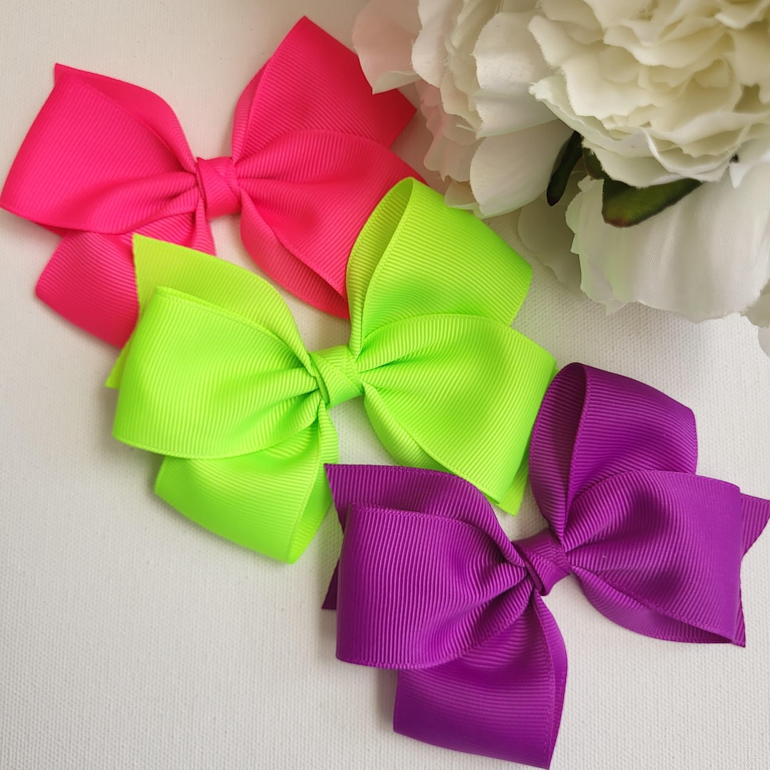 Neon Colors Hair Bows, Neon Pink Hair Bow, Neon Purple Hair Bow, Neon ...