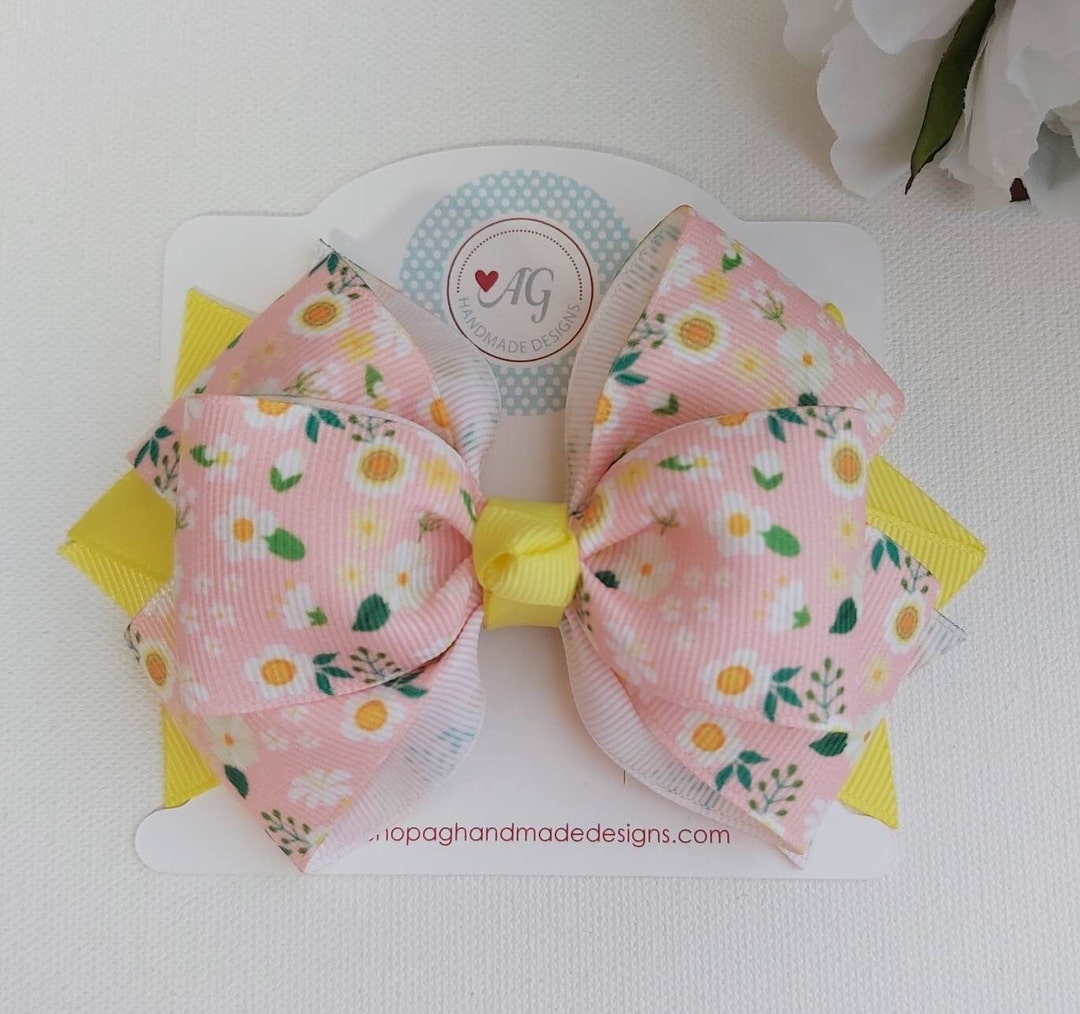 Spring Floral Hair Bow, Floral Hair Bow, Easter Hair Bow, 4 Inch Hair ...