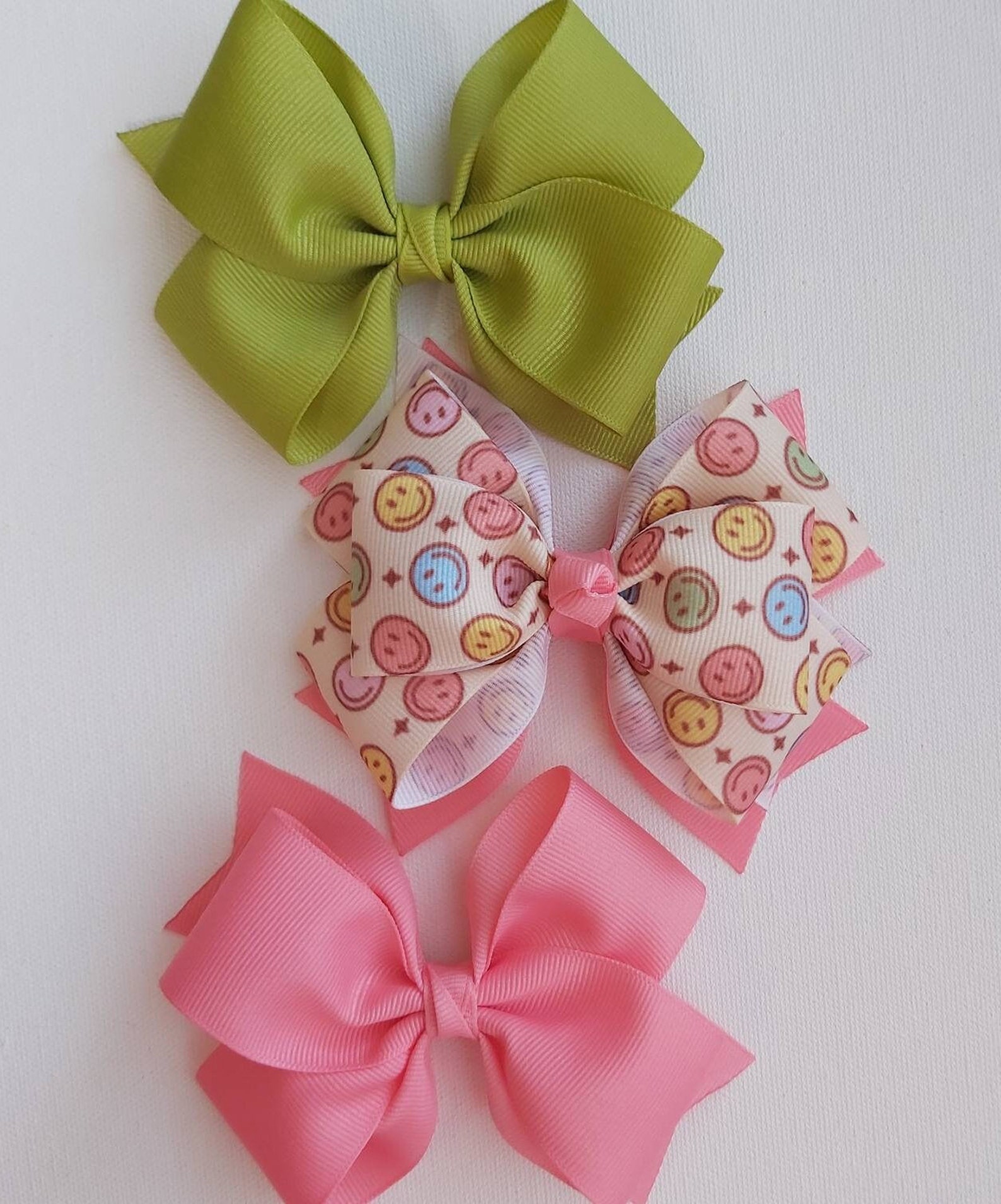 Smiley Hair Bow, Pastel Color Smiley Hair Bow, Happy Face Hair Bow Set ...