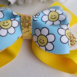 Smiley Face Hair Bow, Retro Flower Hair Bow, Spring or Summer Hair Bow ...