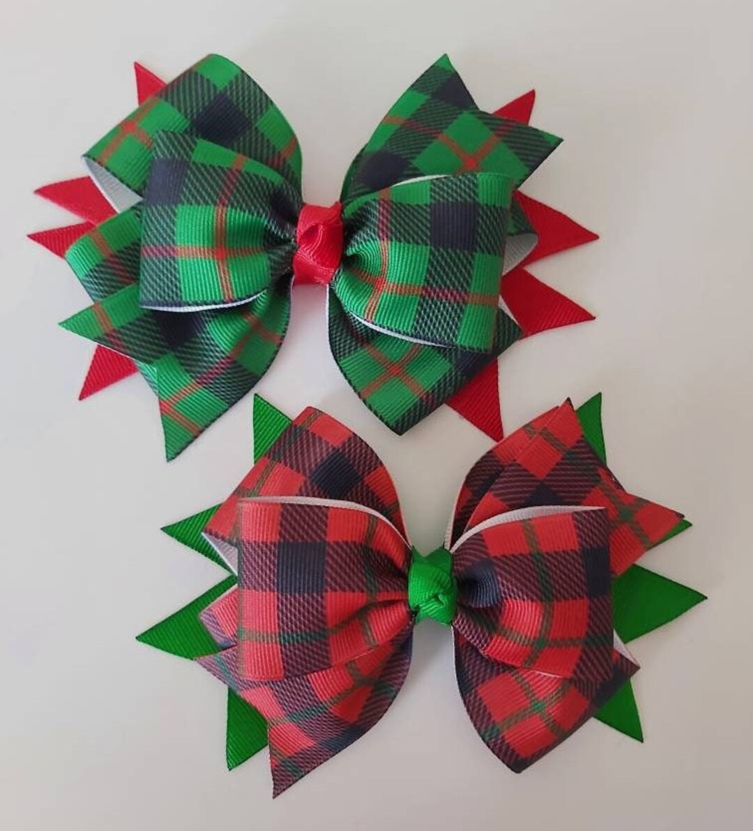 Christmas Plaid Hair Bows, Red Plaid Hair Bow, Green Plaid Hair Bow, 5 Inch Hair Bow, Holidays ...