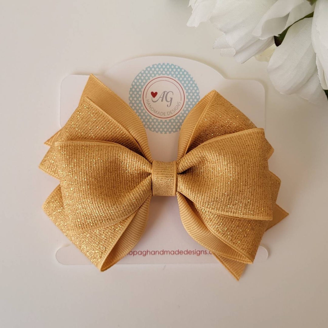 CHOOSE YOUR STYLE Hair Bow, Gold Glitter Hair Bow, Solid Color Hair Bow ...