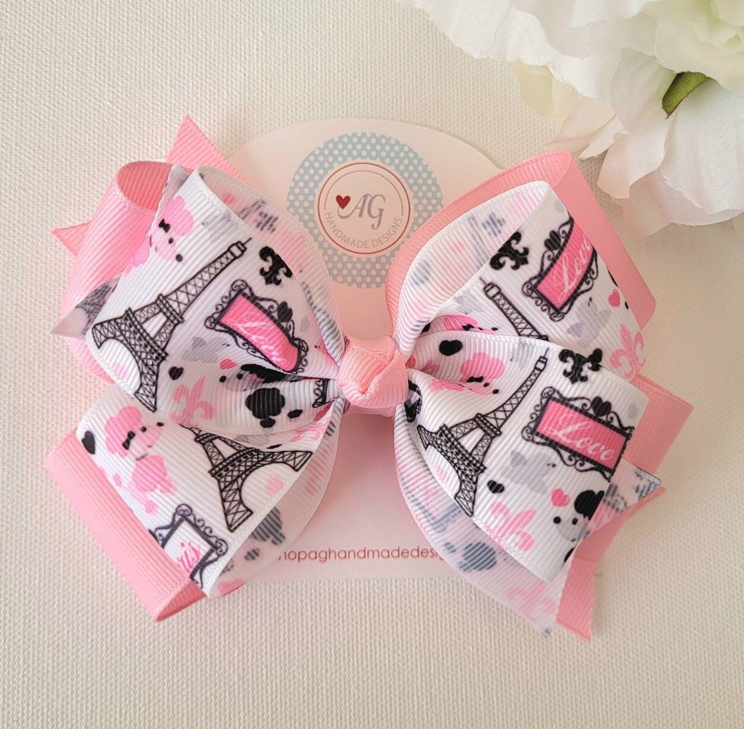 Paris Eiffel Tower Hair Bow, Paris Hair Bow, Pink Paris Hair Bow, Paris ...