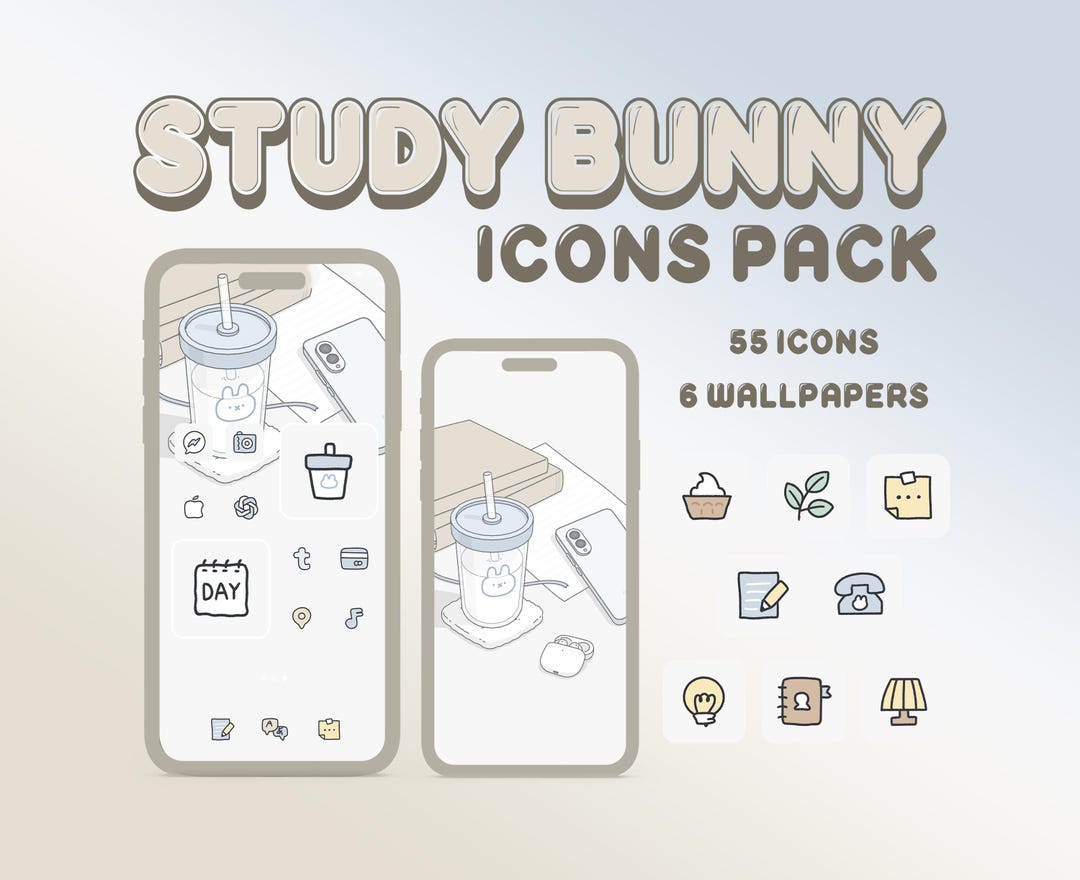 Bunny Study IOS, Ipados and Android Icons Pack Phone Theme - Etsy Australia