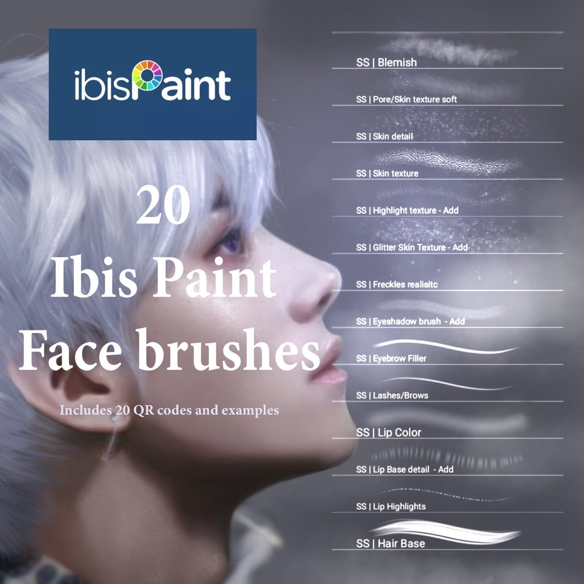 Ibis Paint Brushes, iPad Brushes, Portrait, Face Brushes Pack, Makeup Digital Brushes, Hairs ...