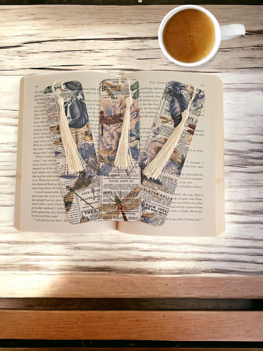 Blue Floral Dragonfly Newspaper Bookmarks | Pack of Three | Page Saver ...