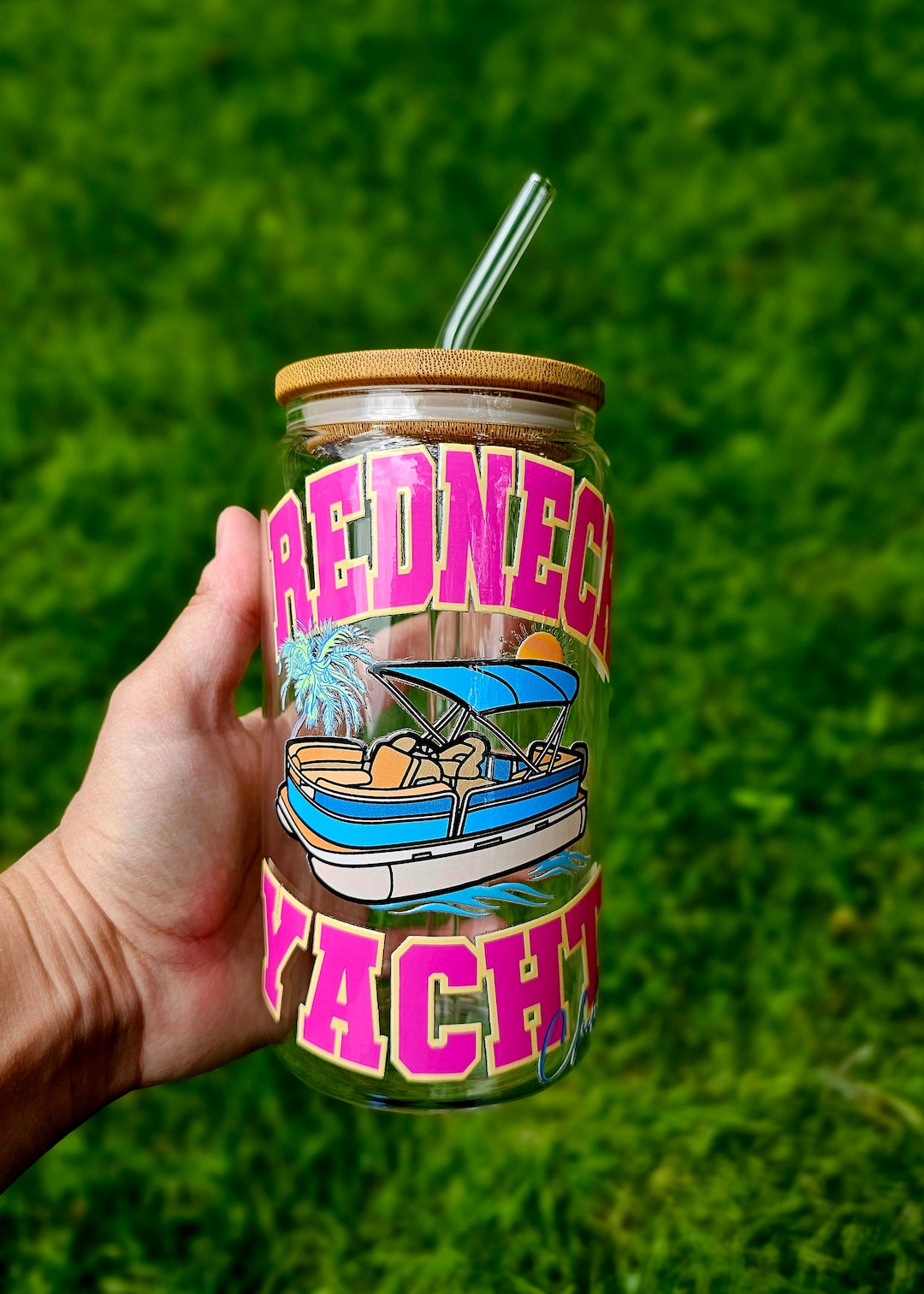 Redneck Yacht Club Glass Can | 16 Oz | Glass Cup | Glass Straw | Bamboo ...