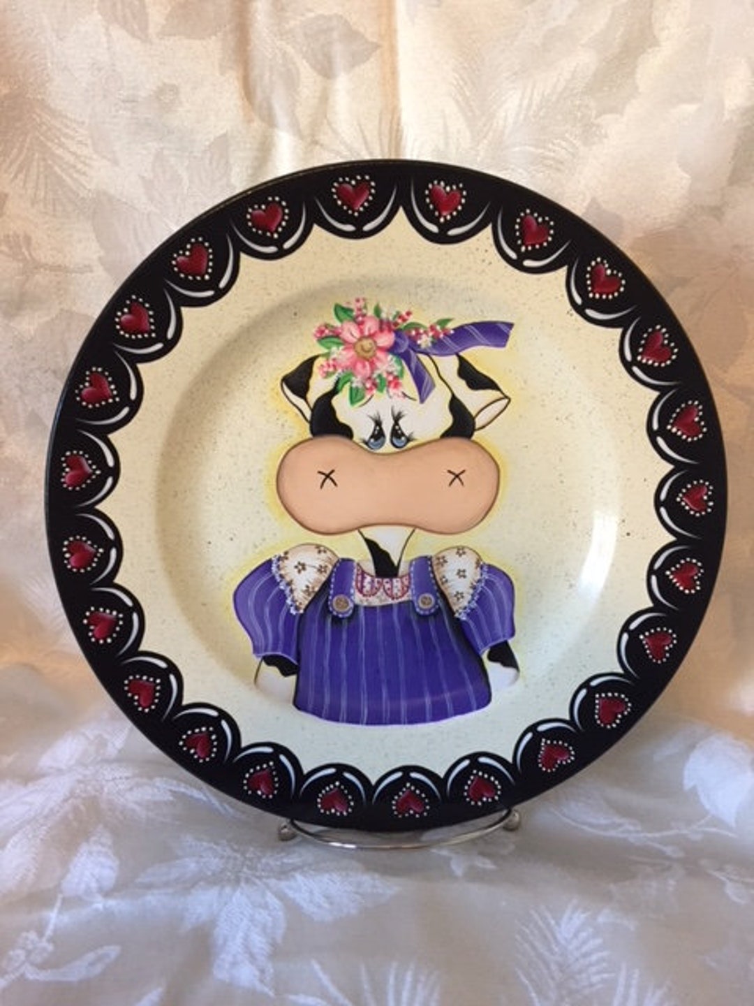 Plate - Ceramic - Hand Painted Country Cow - Etsy