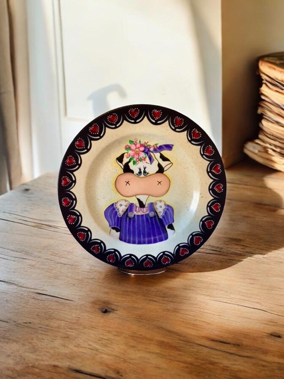 Plate - Ceramic - Hand Painted Country Cow - Etsy