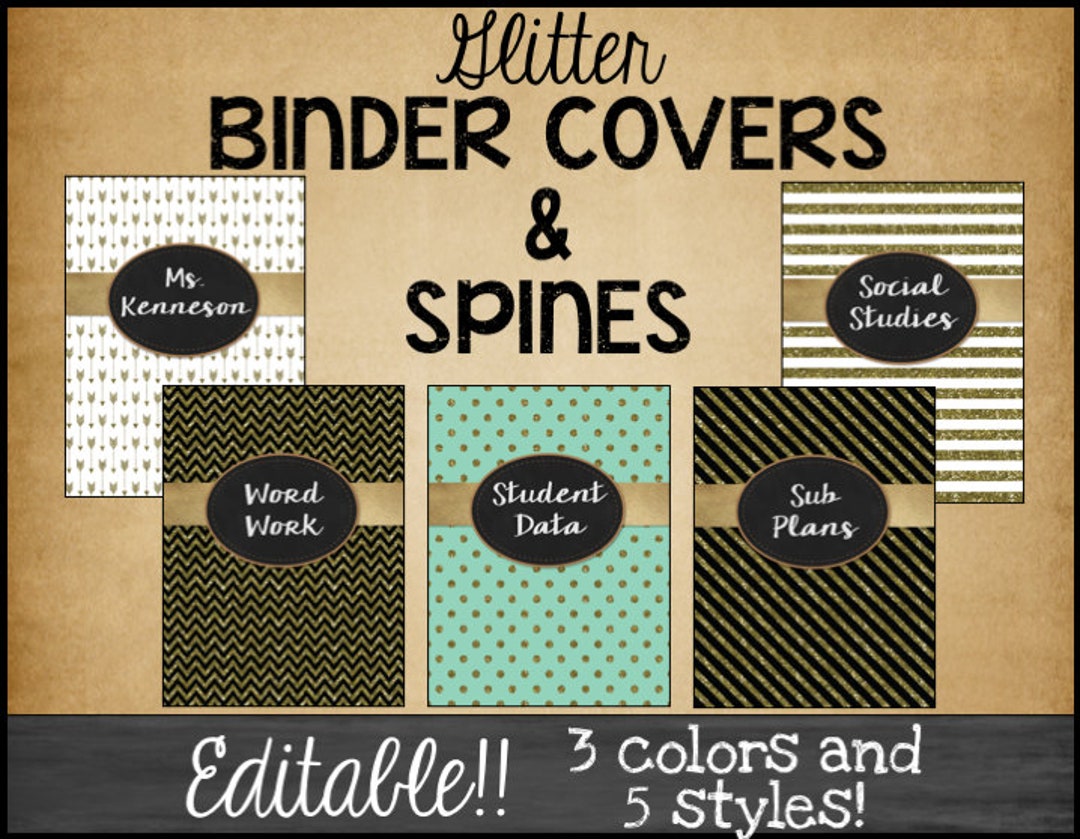 Editable Binder Covers and Spines Glitter - Etsy