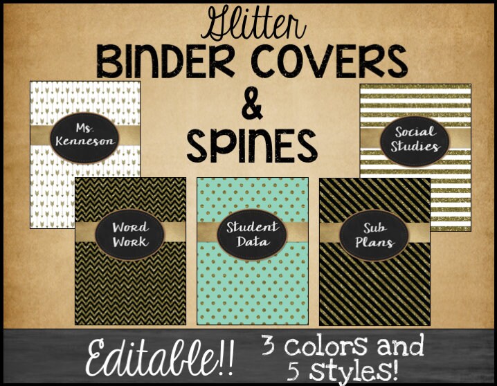 Editable Binder Covers and Spines - Glitter - Etsy