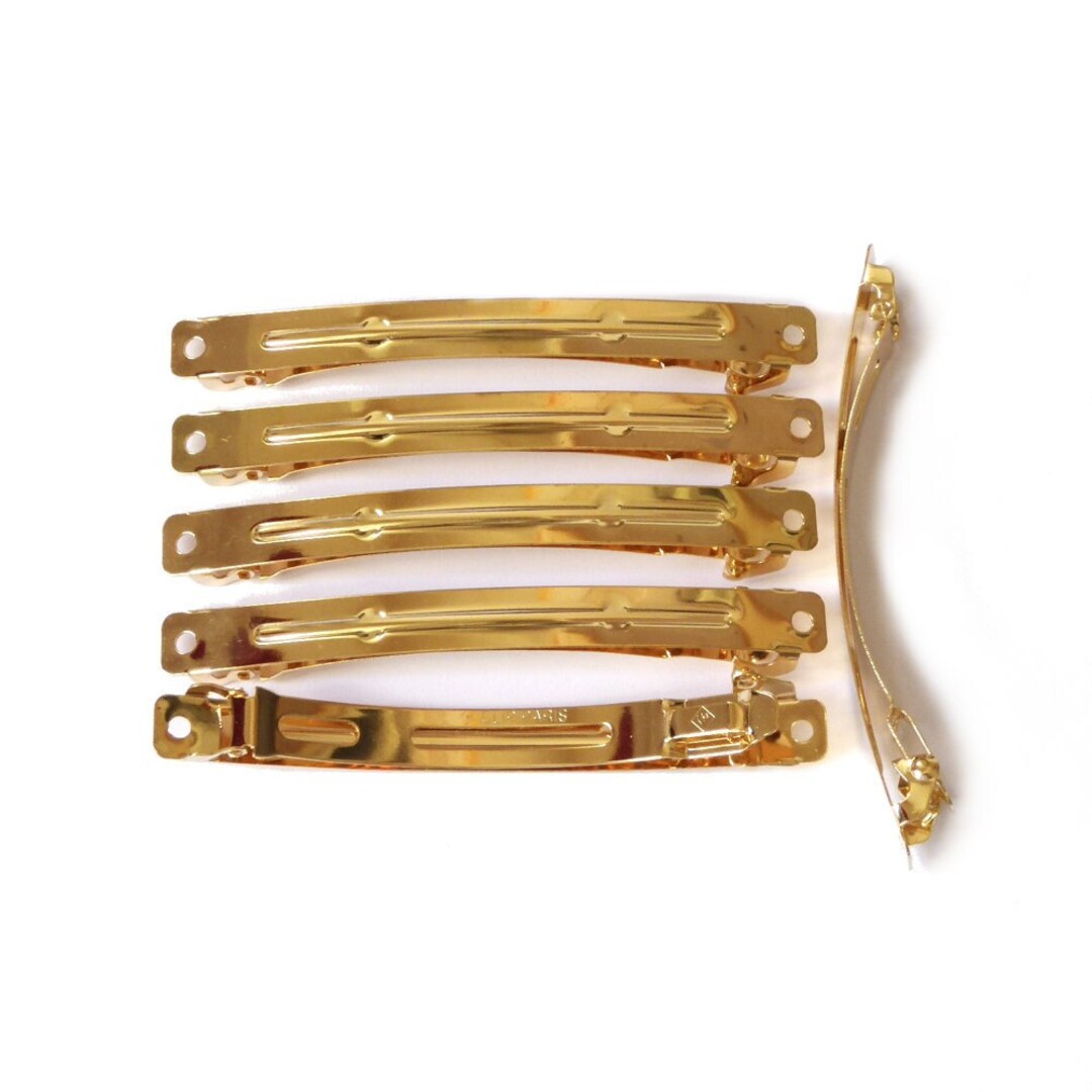 10 grandes barrettes 9cmx0.9cm monture Clip Paris, doré ou argenté ...