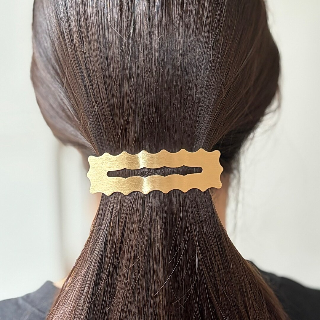 Rectangular Serrated Hair Barrette 8.7cm, Brushed Metal, Hair Accessory ...