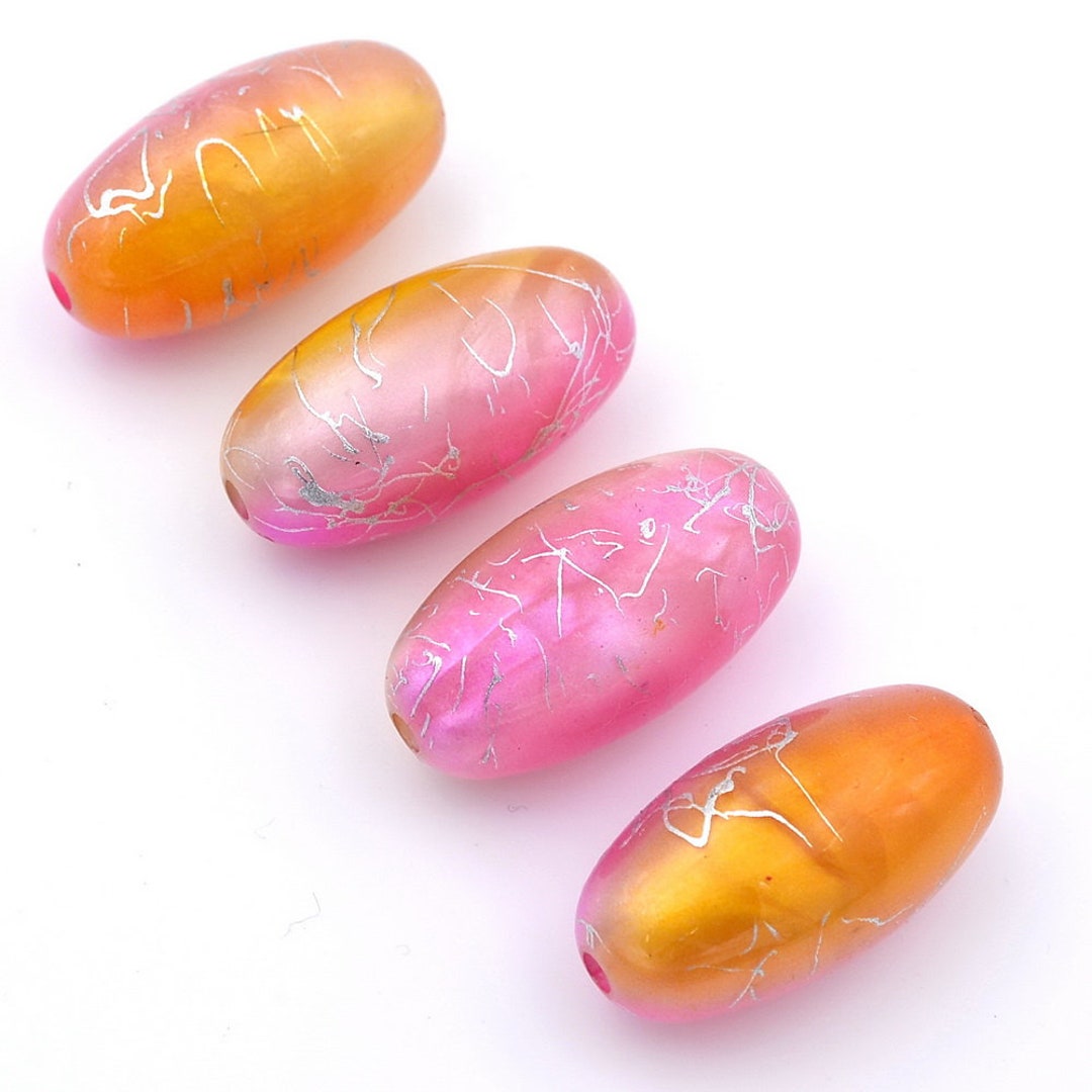 Pack of 10 Large Oval Acrylic Beads 38x19mm - Pink Orange - Etsy