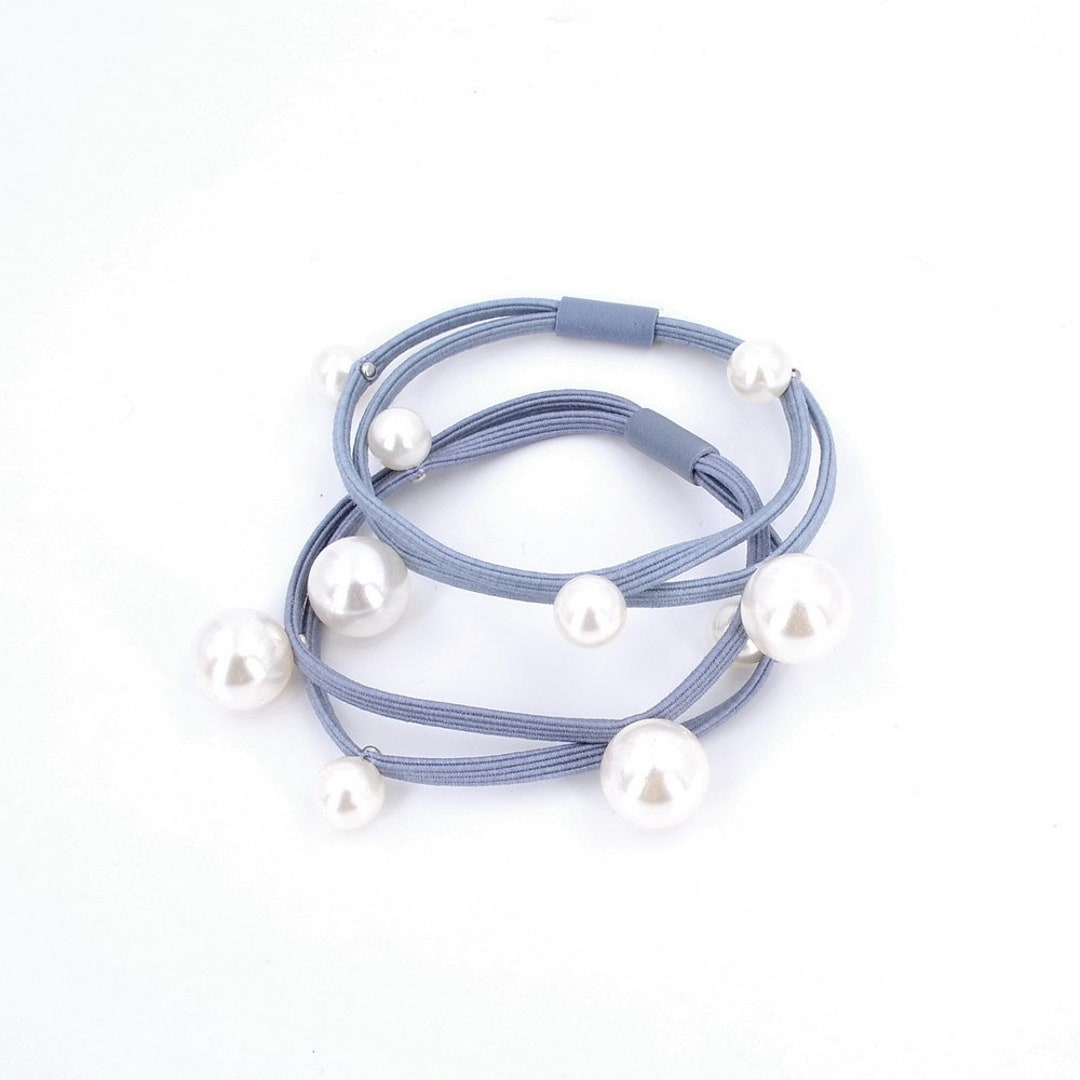 Hair Accessory, Hair Elastics With 5 Blue Studded Beads - Etsy