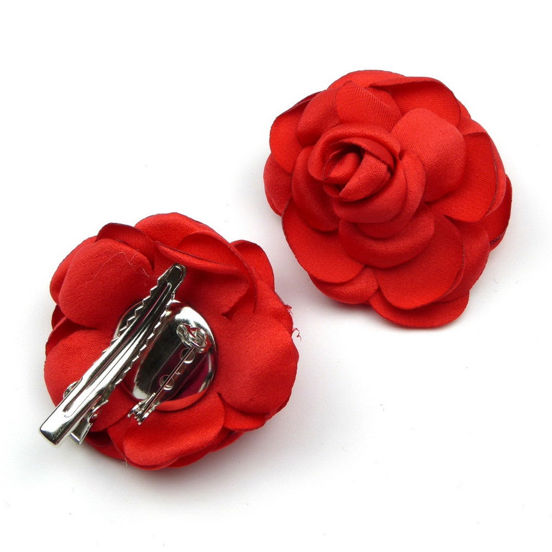 2 Flower Brooches / Satin Flower Clips 4.5cm - Etsy