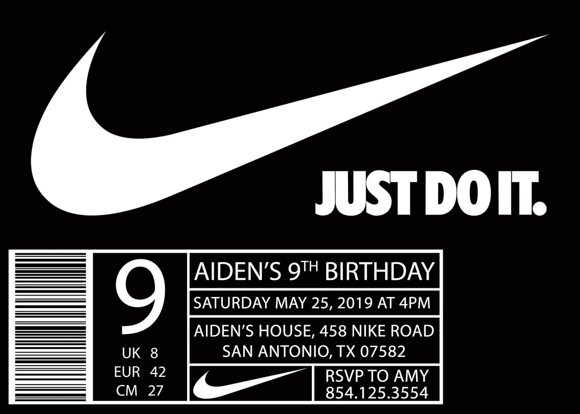 Nike Invitation Nike Shoe Birthday Party Invite Nike | Etsy