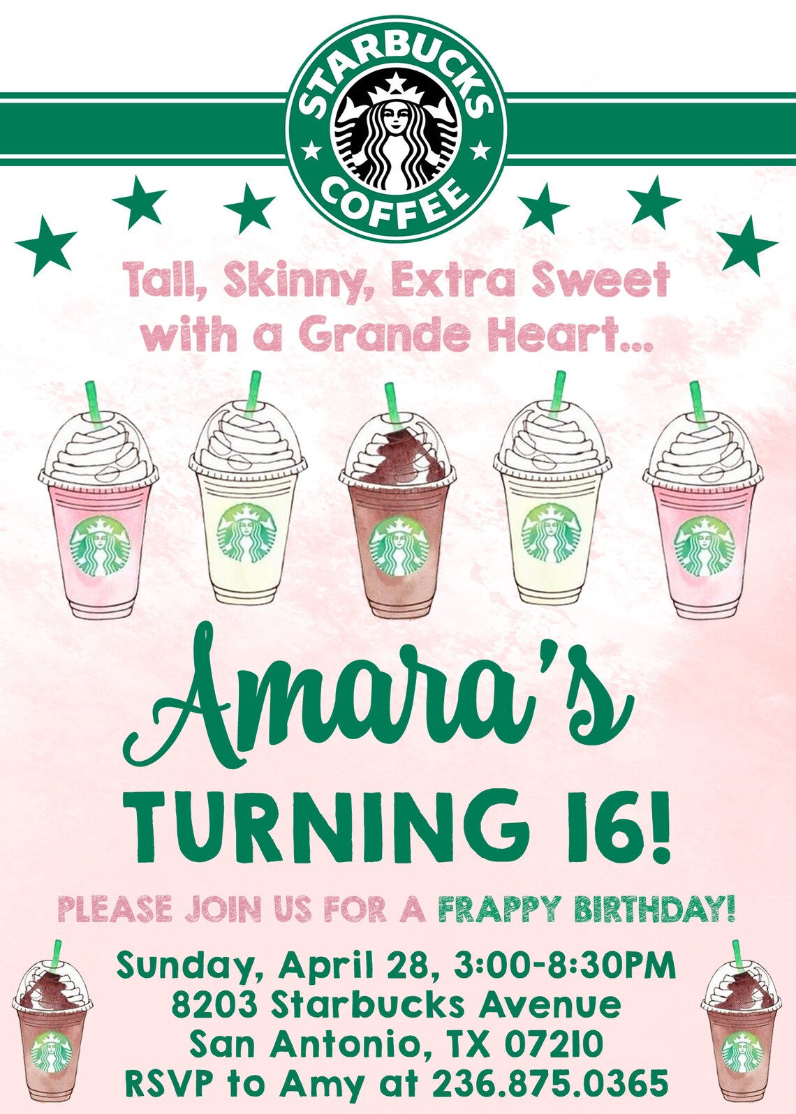 Starbucks Invitation Starbucks Birthday Party Invite Etsy