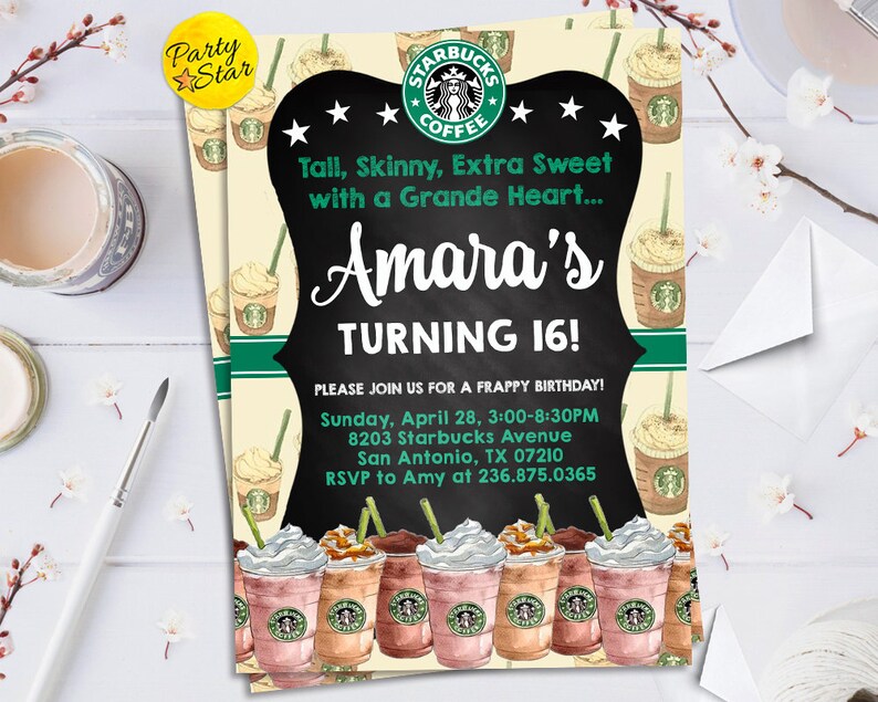 Starbucks Invitation Starbucks Birthday Party Invite Etsy