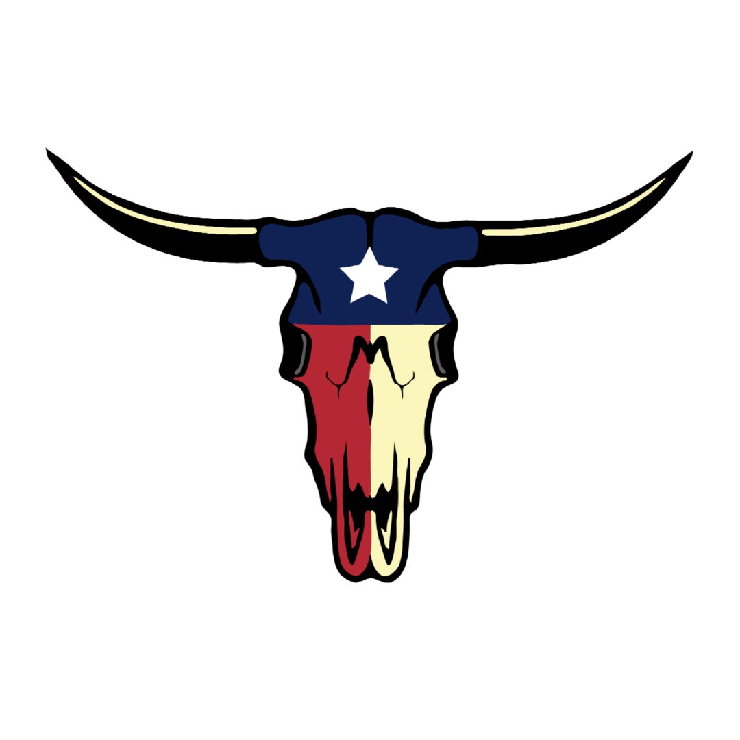 Texas Flag Bull Skull With or Without Horns | Sticker Decal for Flat ...