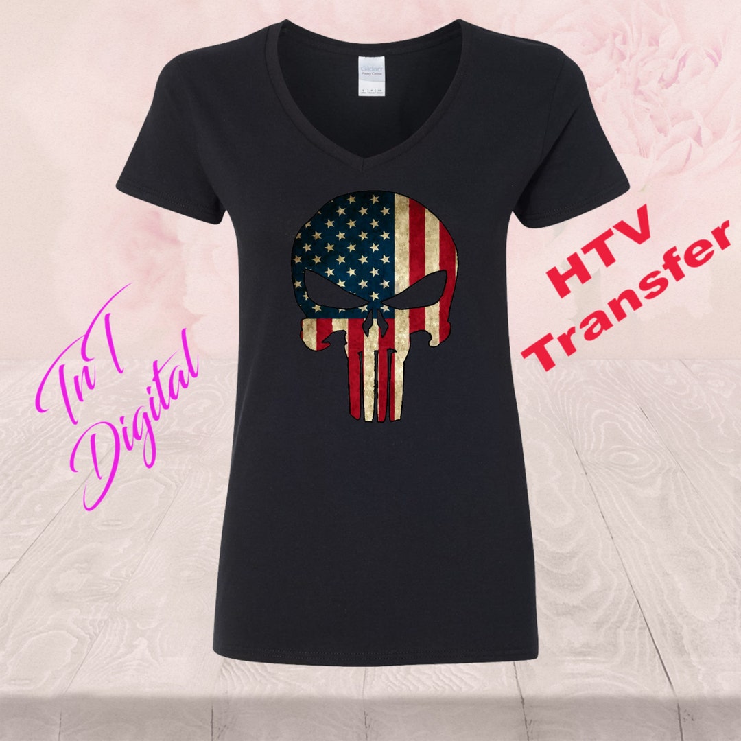 Show Your Patriotism With Skull USA Flag HTV Heat Vinyl Transfer ...