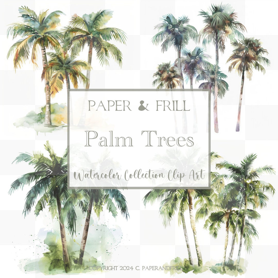 Tropical Palm Trees Clipart Set - Watercolor Palm Trees - Etsy